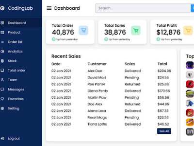Admin dashboard using HTML,CSS and JavaScript by Daniel Paul on Dribbble