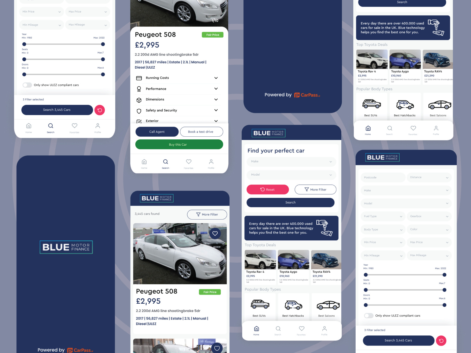 Blue motor finance app by Serum Siddiqui on Dribbble