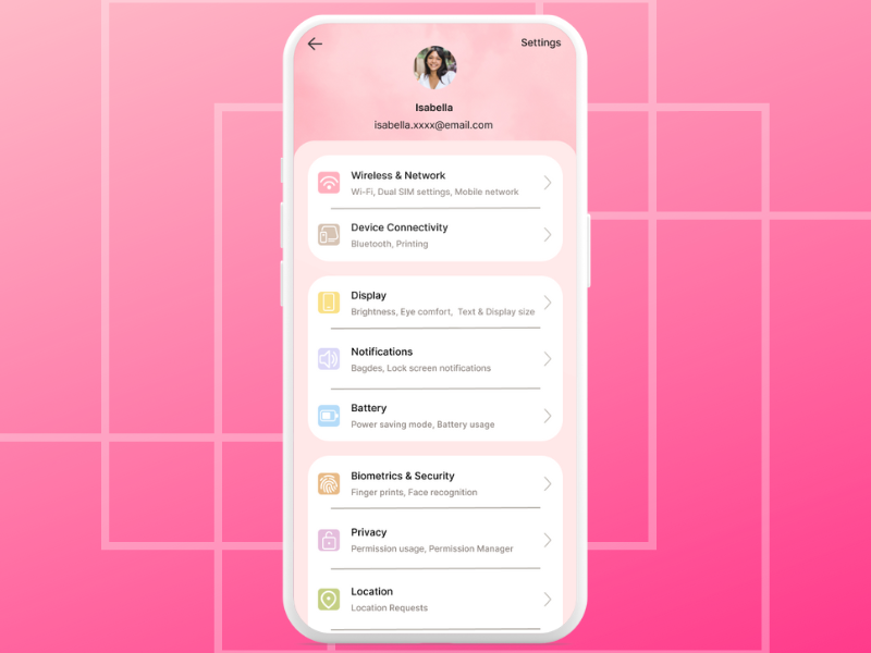 Settings App by Bruna Melo on Dribbble