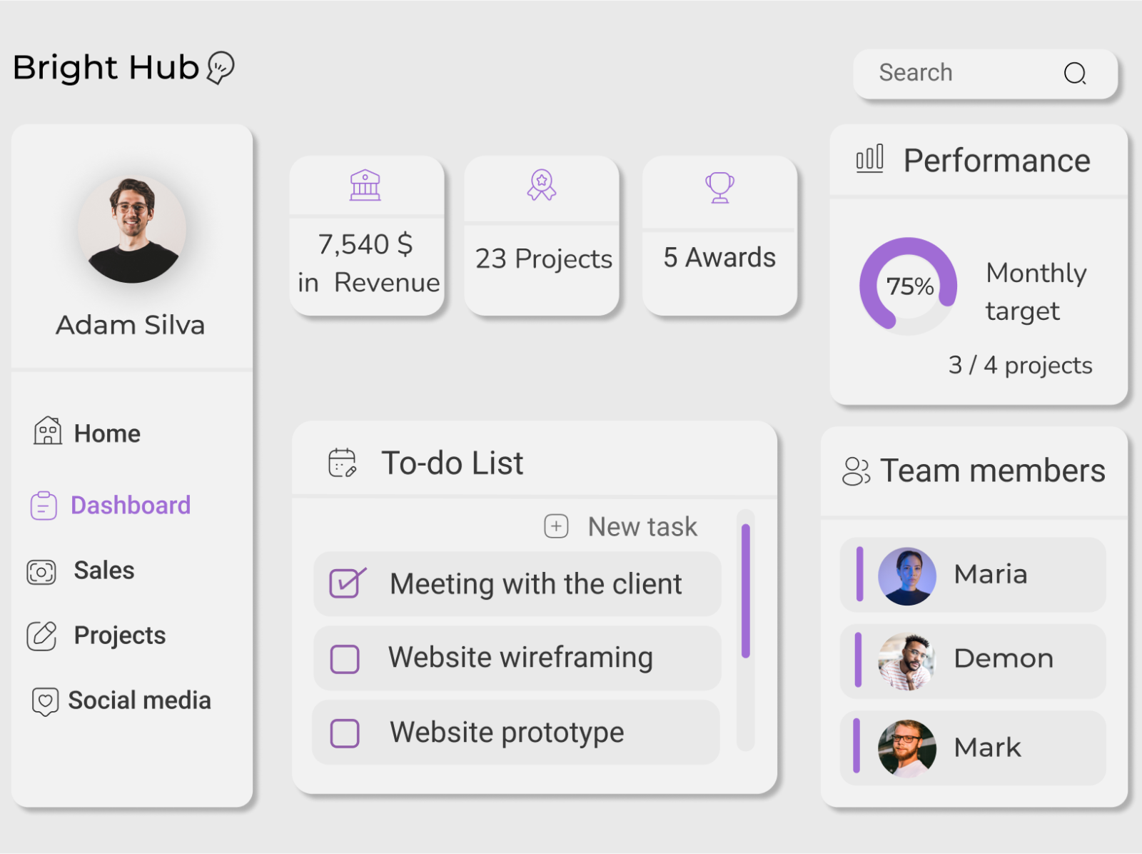 Bright hub Dashboard by Creative lab on Dribbble