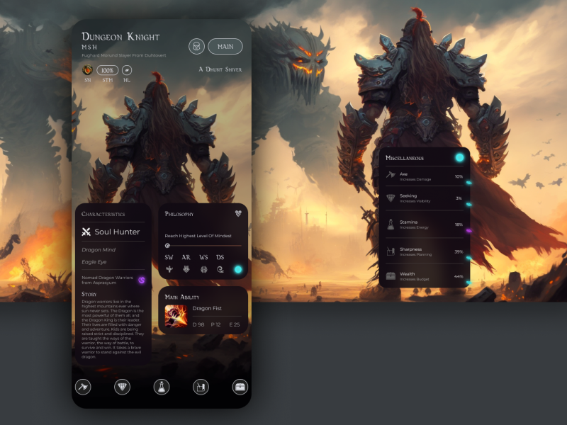 MMOPRG Mobile Game UI/UX Design - About by Giorgi G. on Dribbble
