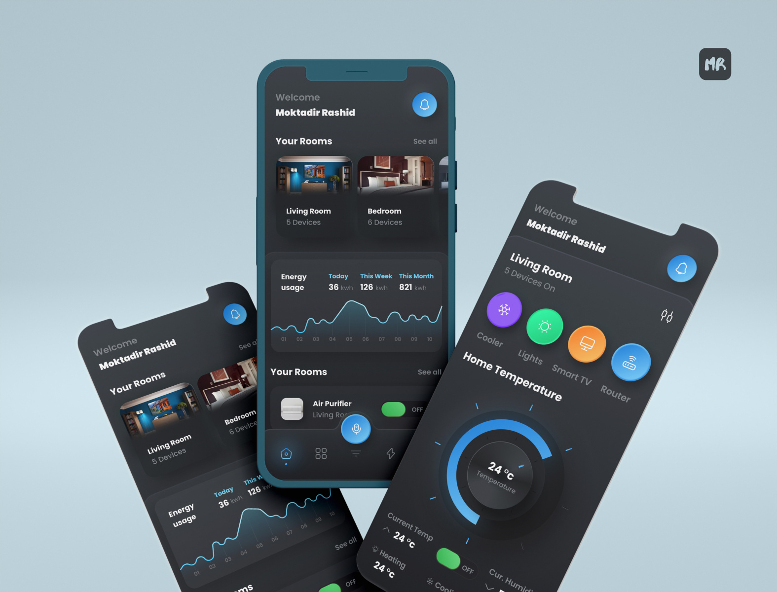Smart Home App UI by Moktadir Rashid on Dribbble