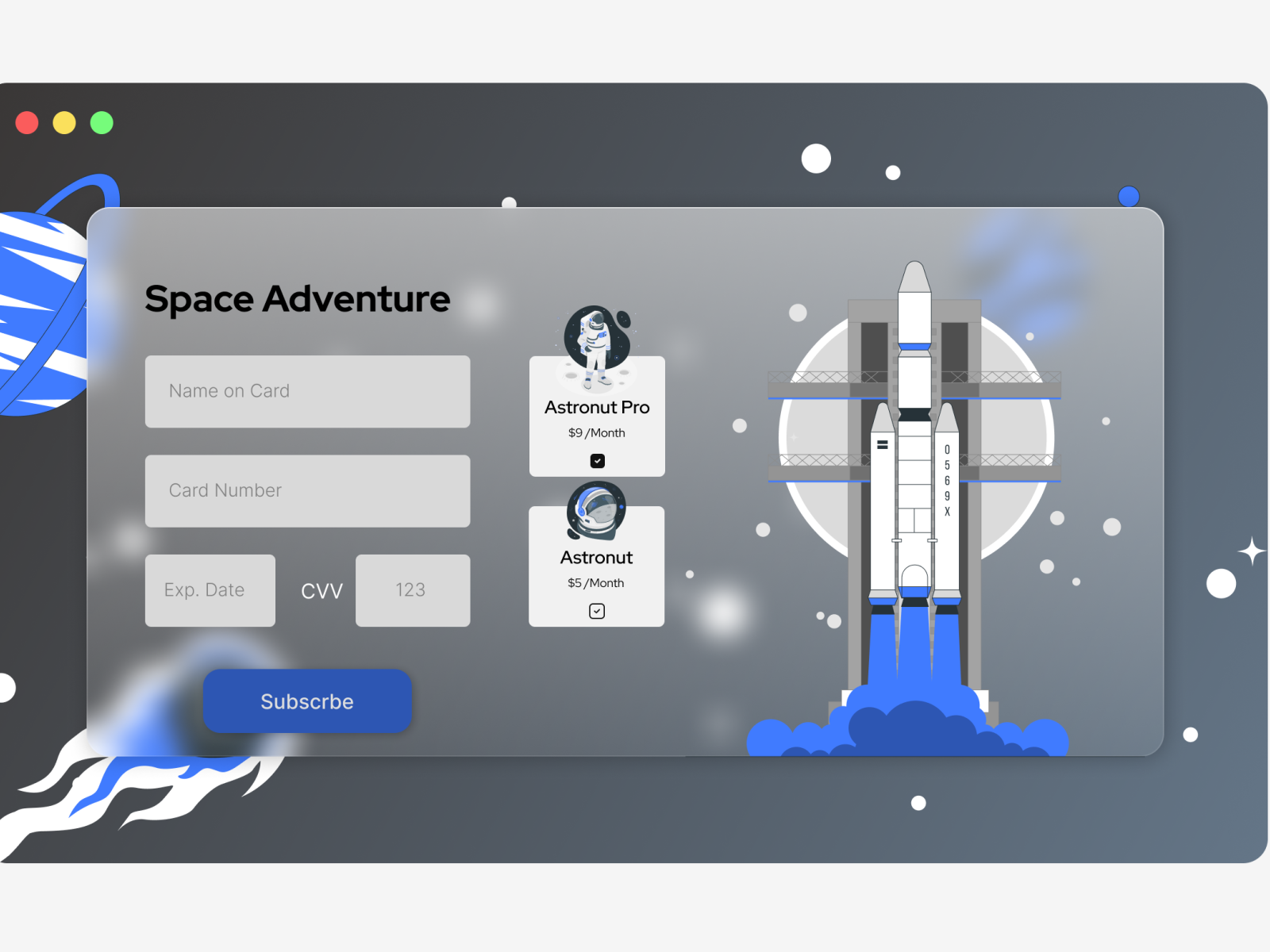 Space Adventure Subscribe UI Design #DailyUI #002 by Zach Olsen on Dribbble