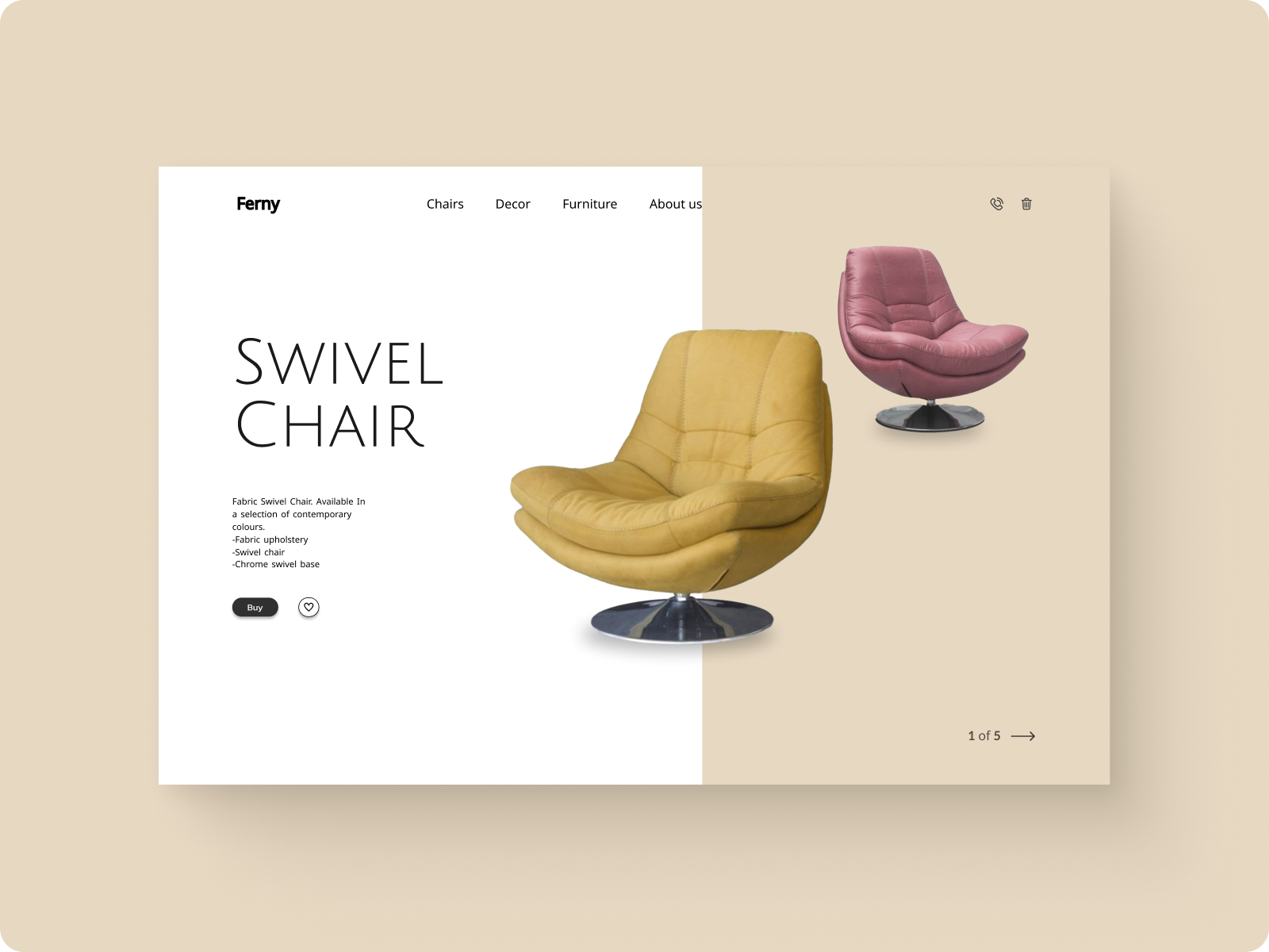 Landing page for SWIVEL CHAIR by Olga Dybash on Dribbble