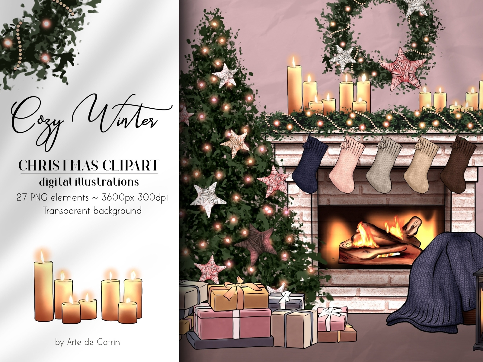 Cozy Winter, Christmas Clipart, PNG by Elsa Mahler. contact my email ...