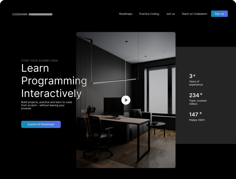 Codedamn re-designed landing page by Lovleen Thapar on Dribbble