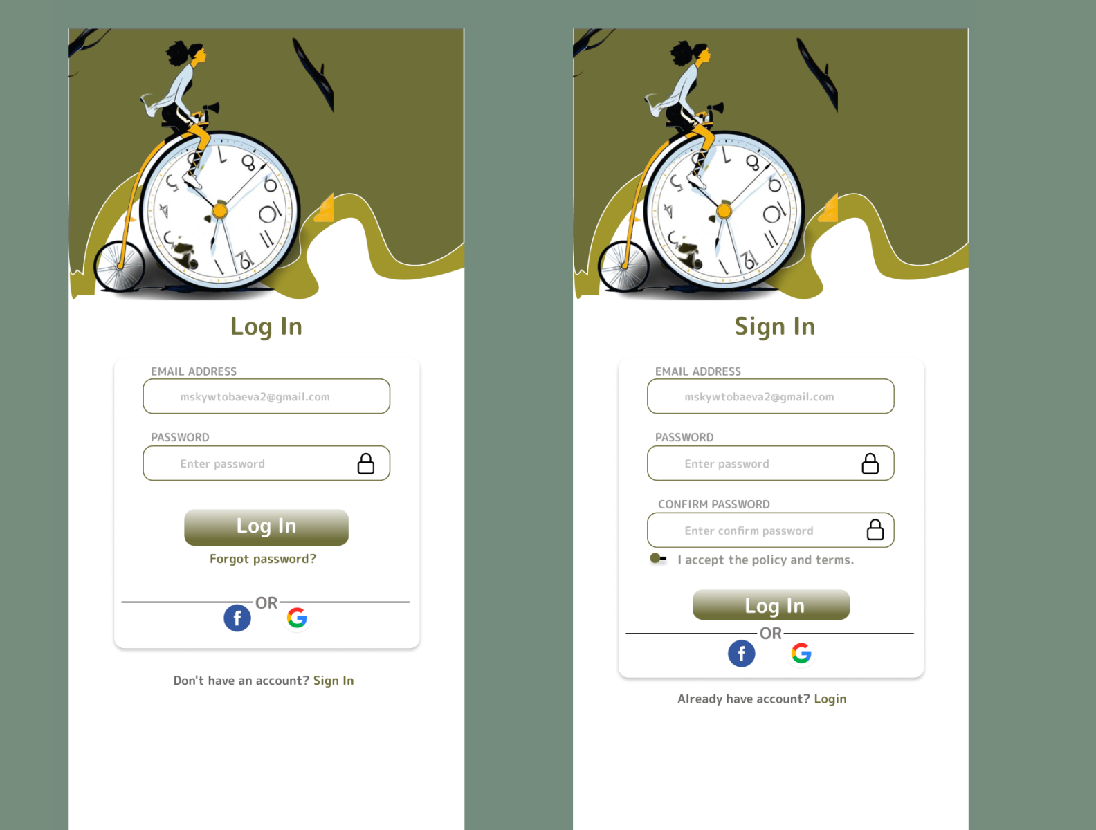 Log In screen or Time management App. UI design by Altynai Kyshtobaeva ...