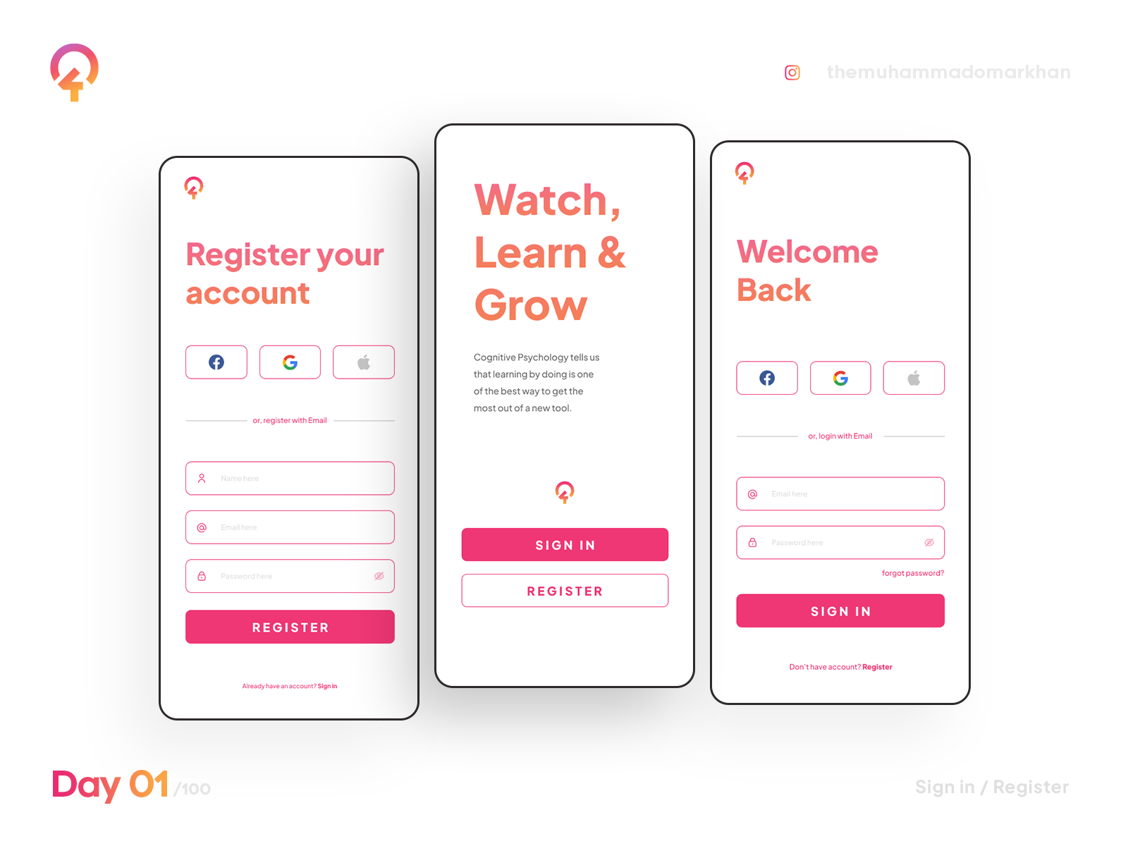 Day 001 - Sign in/Register | 100 Days Design Challenge by Muhammad Omar ...