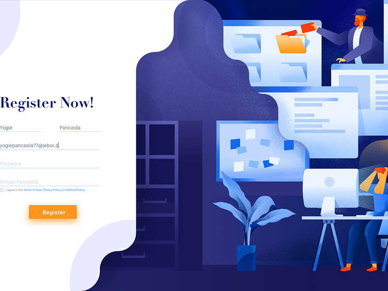 Registration form Header illustration by Avian Rizky for Sebo on Dribbble