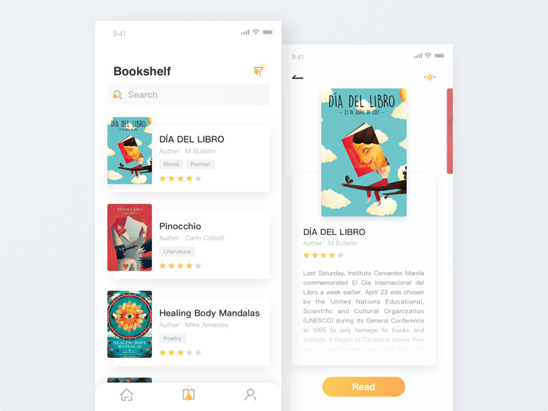 Book app - Bookshelf by Yiker for RED on Dribbble