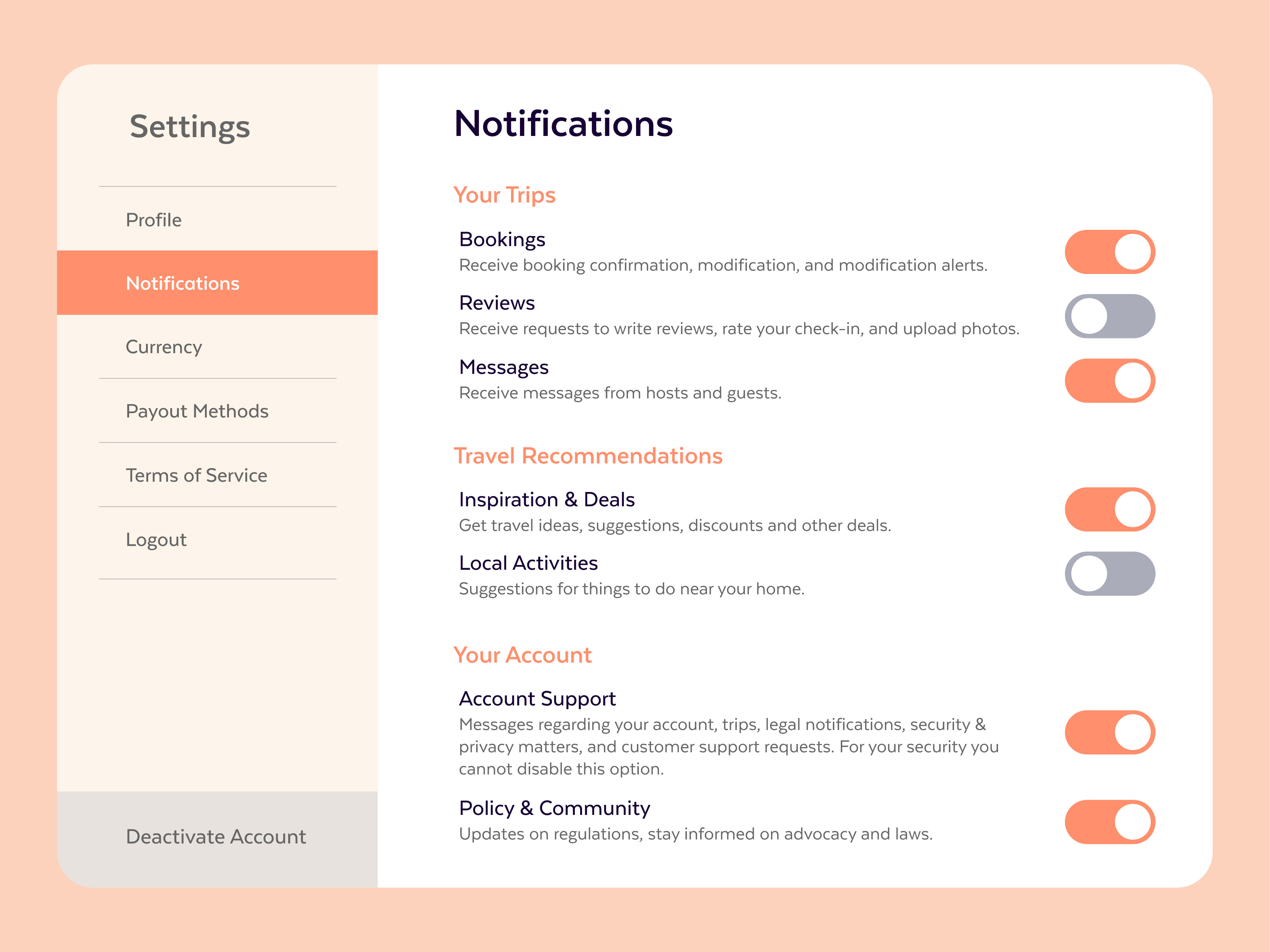 Travel App Settings by Stephanie Nyairo on Dribbble