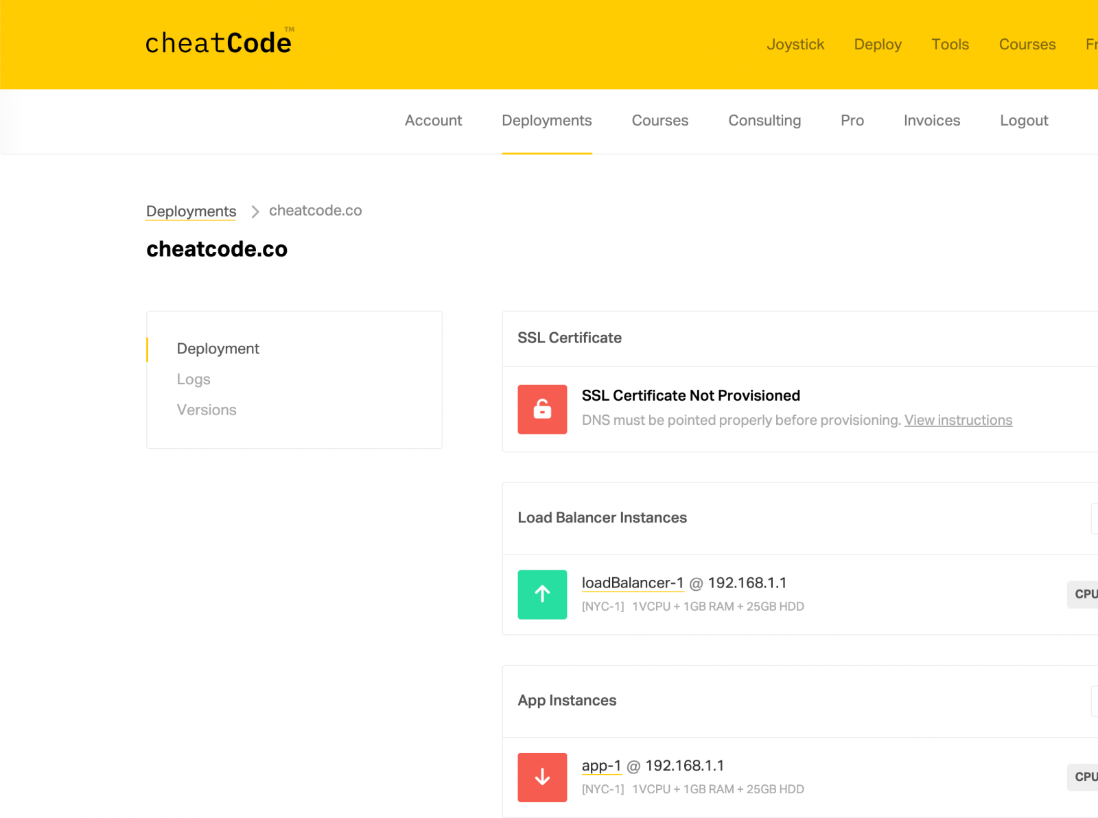 Joystick Deploy Dashboard by Ryan Glover on Dribbble