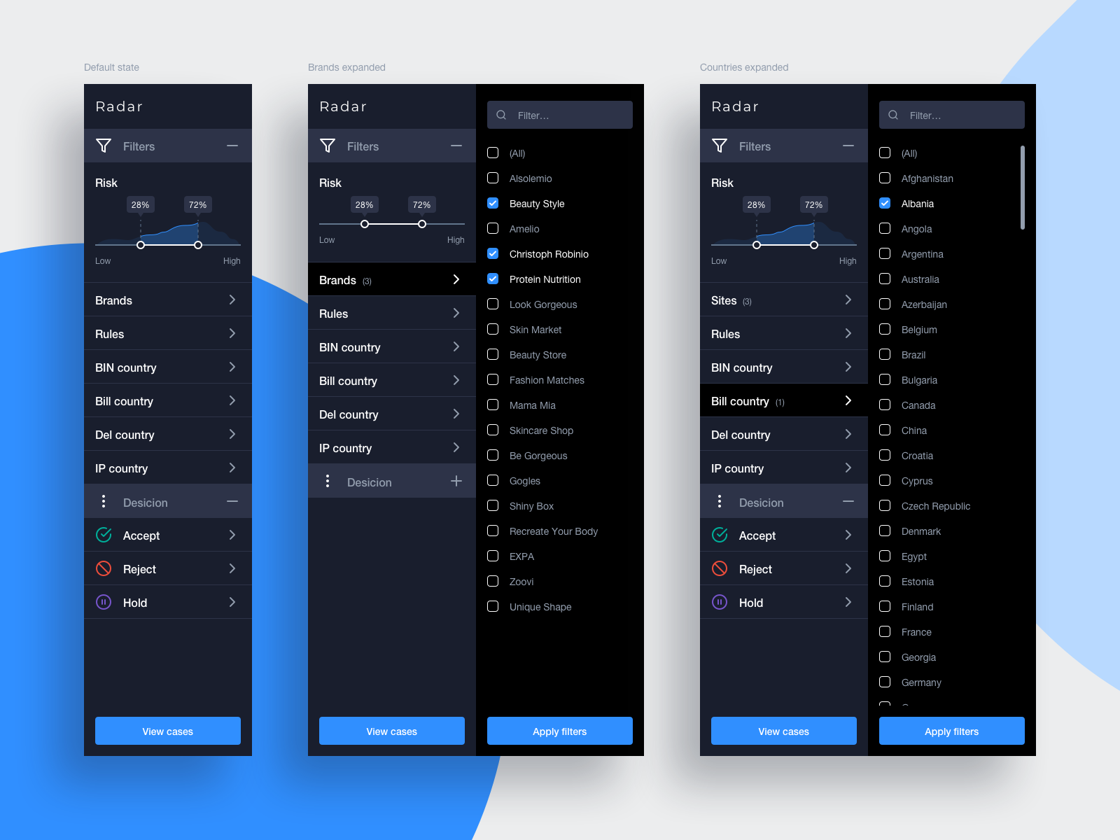 Sidebar filters by Anwar Bolat on Dribbble