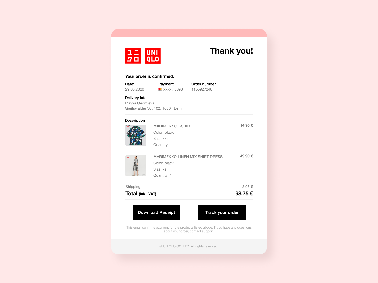 Uniqlo Email receipt UI by Mayya Geo on Dribbble