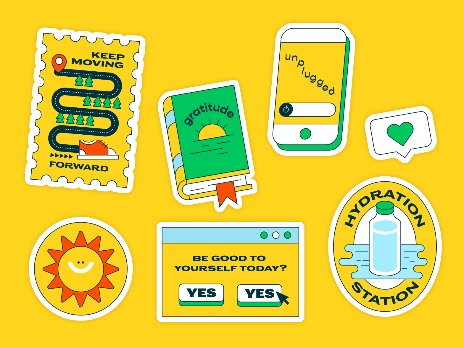 Wellness Stickers! by Linh Trinh for Kira on Dribbble