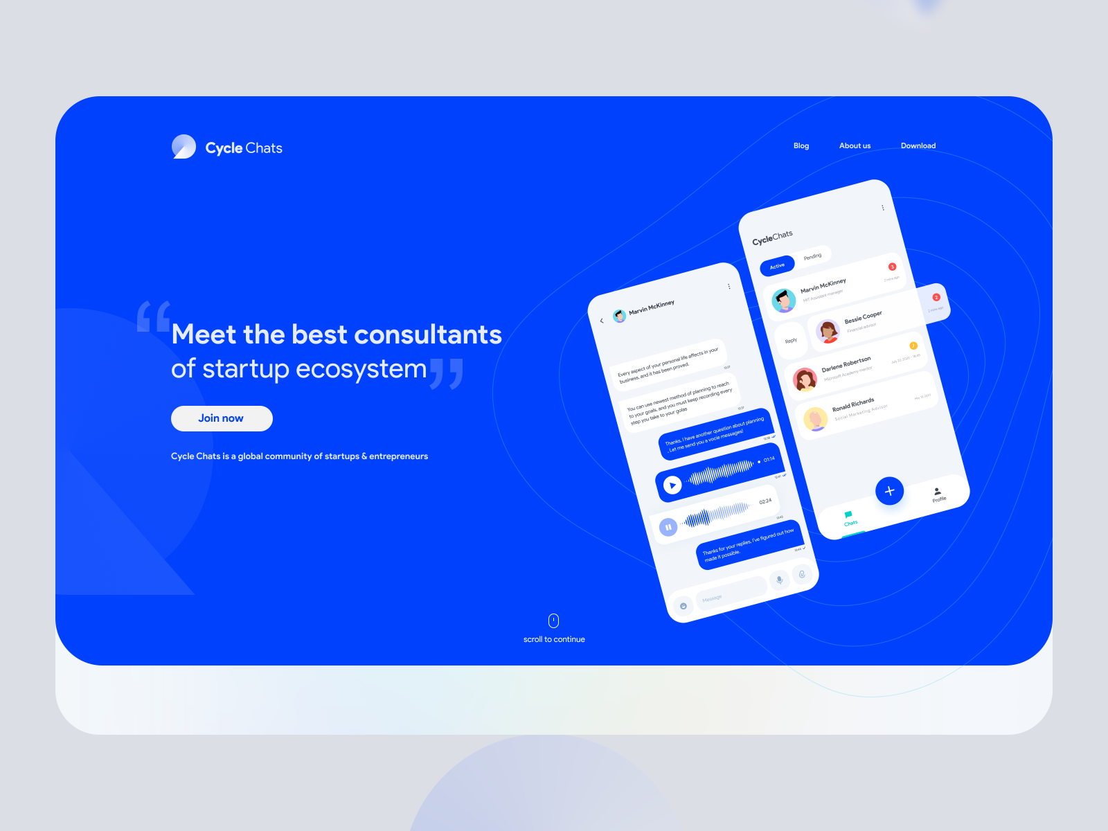 Cycle chats landing page design by Hamid R Mousazade for 8Grid Studio ...