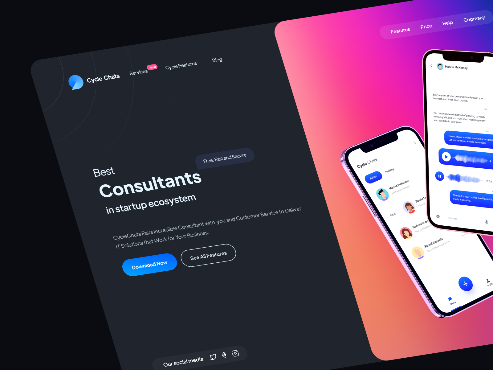 Cycle Chats dark mode landing page by Hamid R Mousazade for Ace Design ...