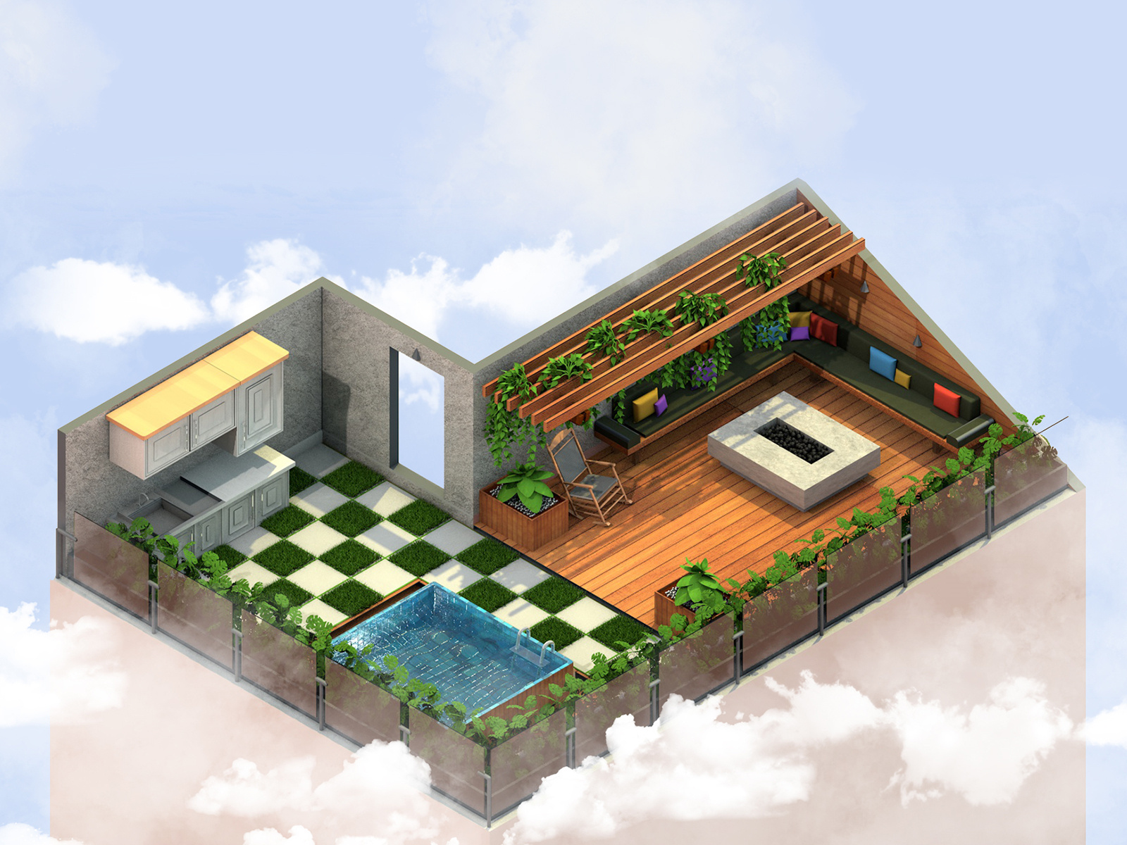 Low Poly Roof Garden by Roozbeham on Dribbble