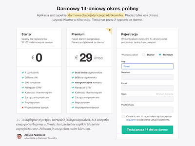 Pricing and sign up by Pawel Kadysz on Dribbble