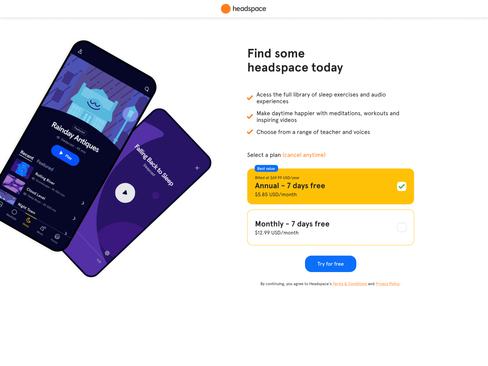 Course exercise: Headspace page redesign by Aline Sentone on Dribbble