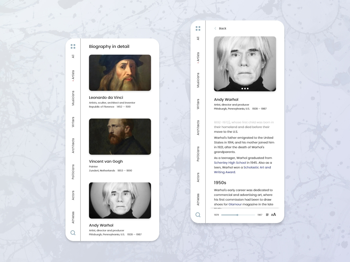 Biography In Detail by Stanislav on Dribbble