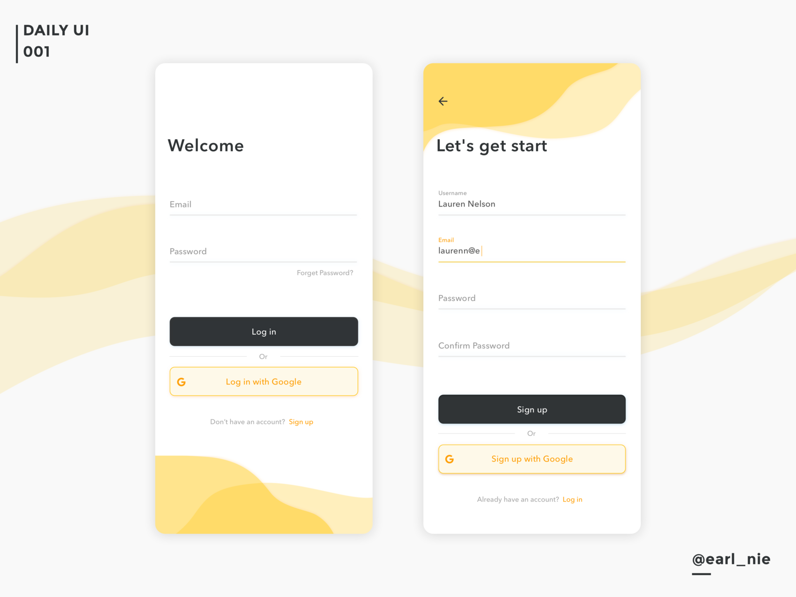 UI Challenge #001 (Log In/Sign Up) by Earl NIE on Dribbble