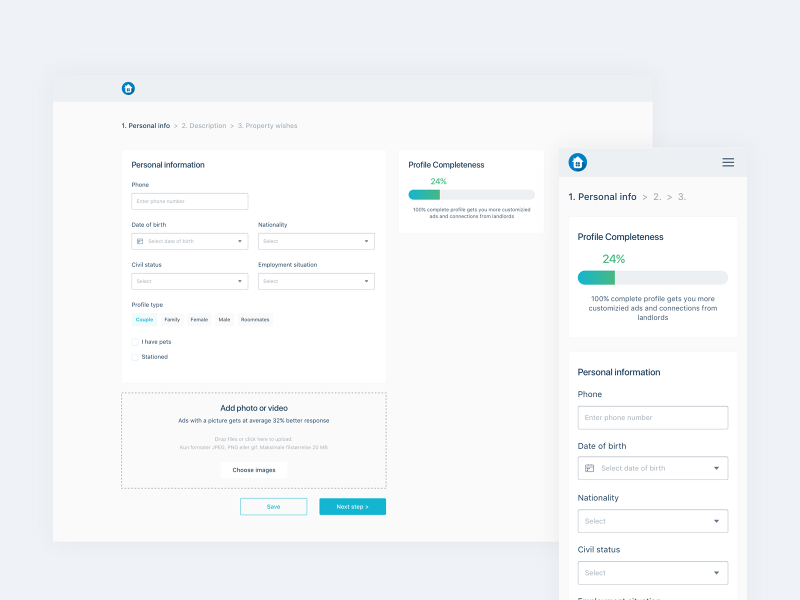 Responsive Registration page. Personal info by Olena Tomchuk on Dribbble