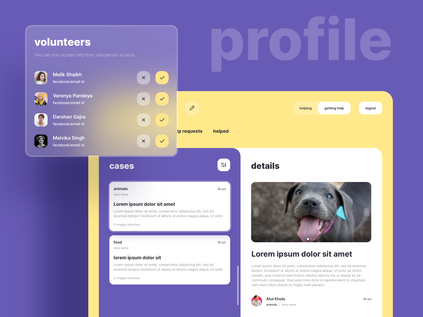 Profile : Getting help | Quarantineaid.in website by Atul Khola on Dribbble