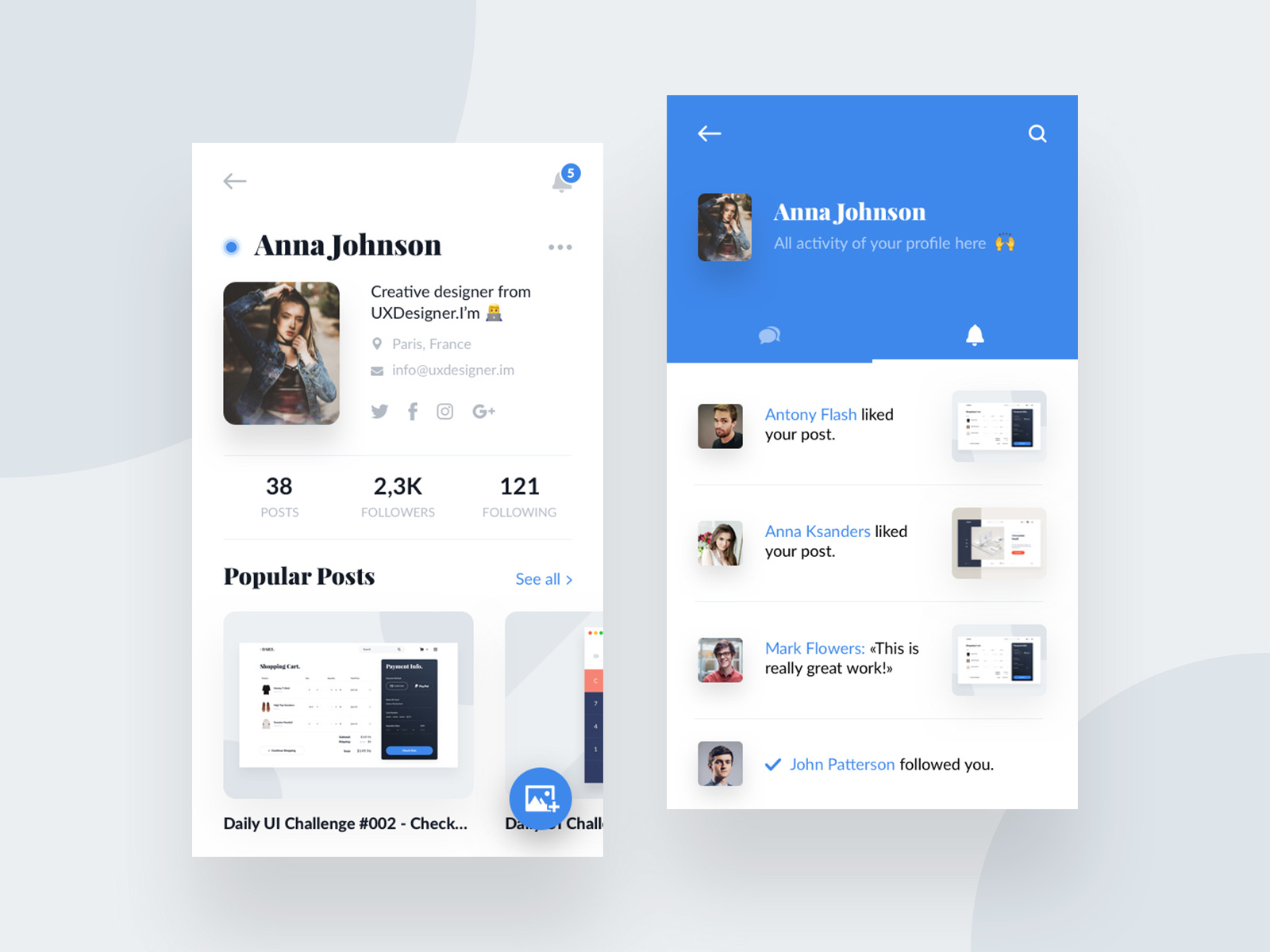 Daily UI #06 - User Profile by Anton Pecheritsa on Dribbble