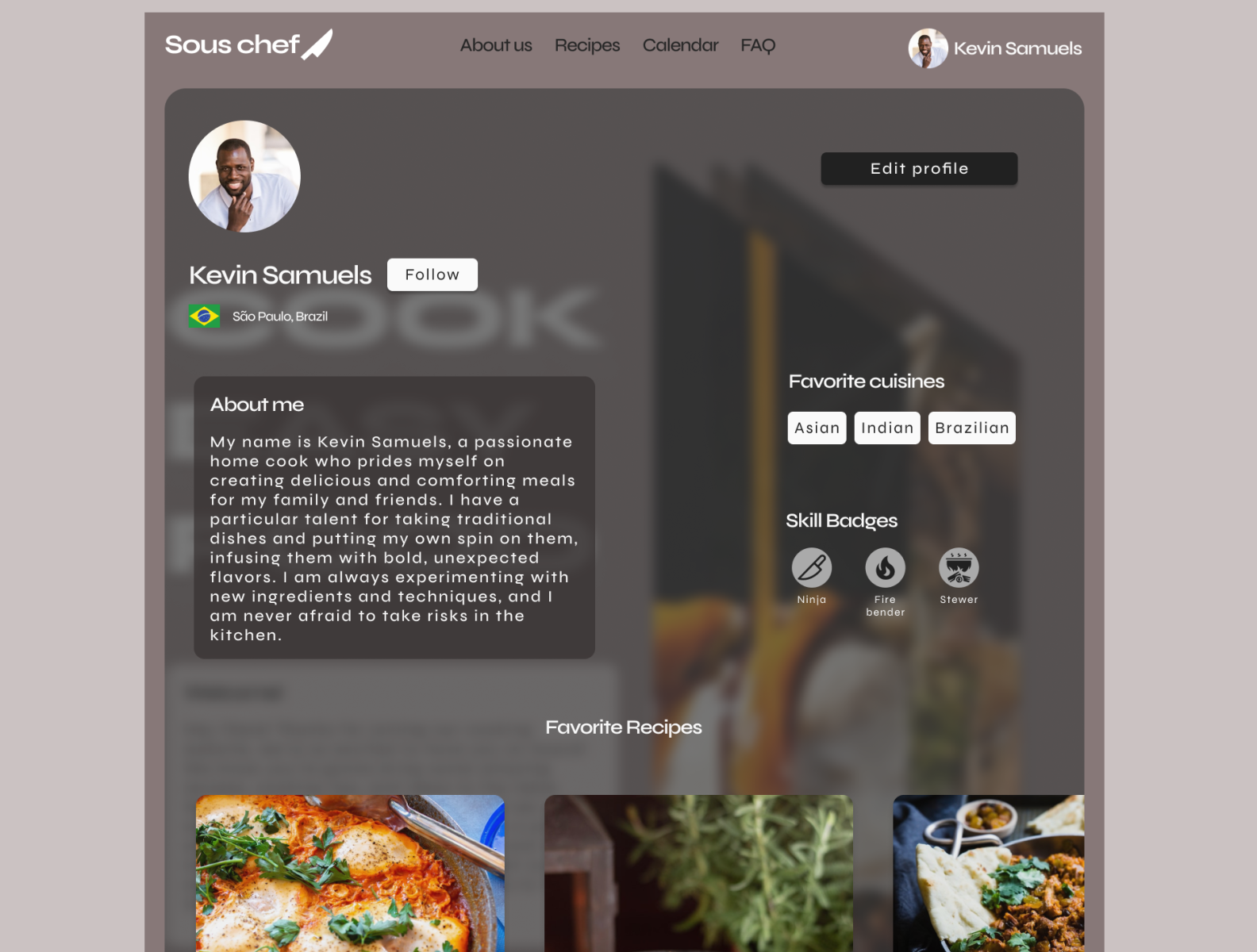 Profile for cooking website by Alfredo Cáceres on Dribbble