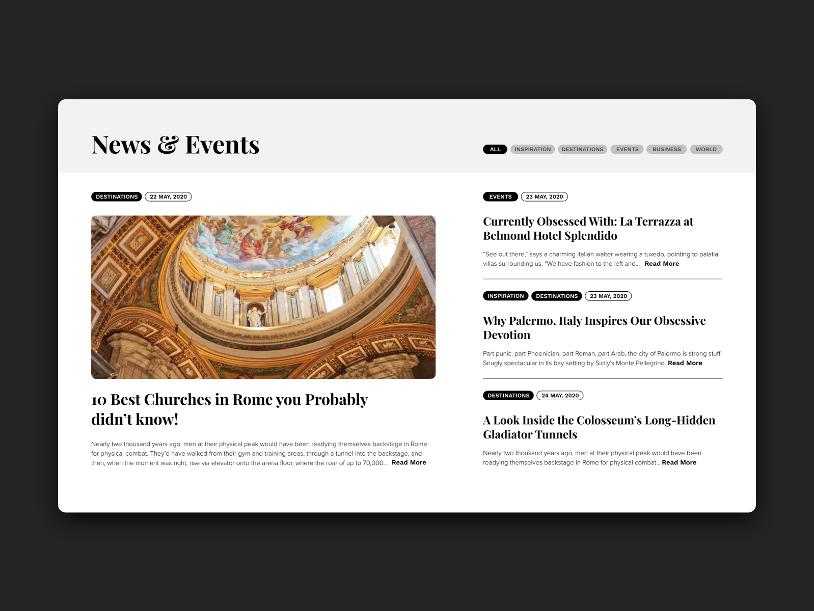 Events & News Section by Carla Mendes on Dribbble
