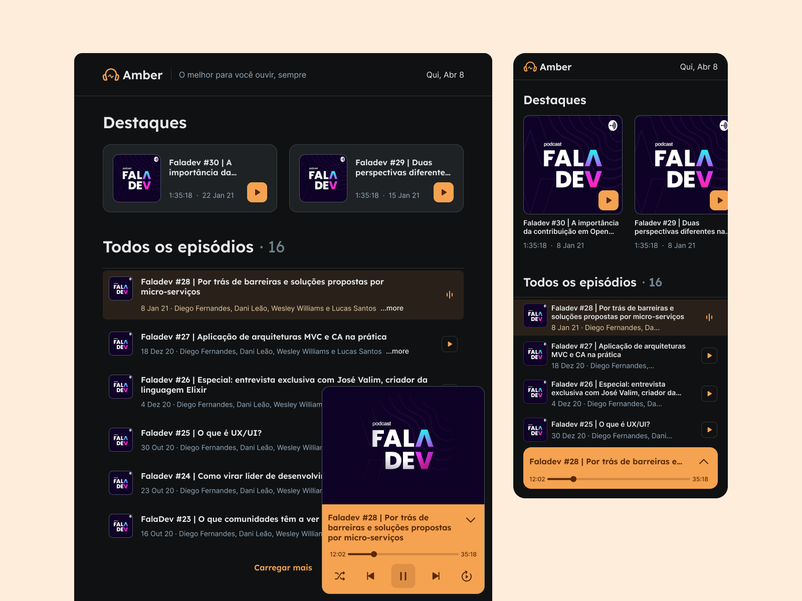 Amber podcasts by Doug Ferreira on Dribbble