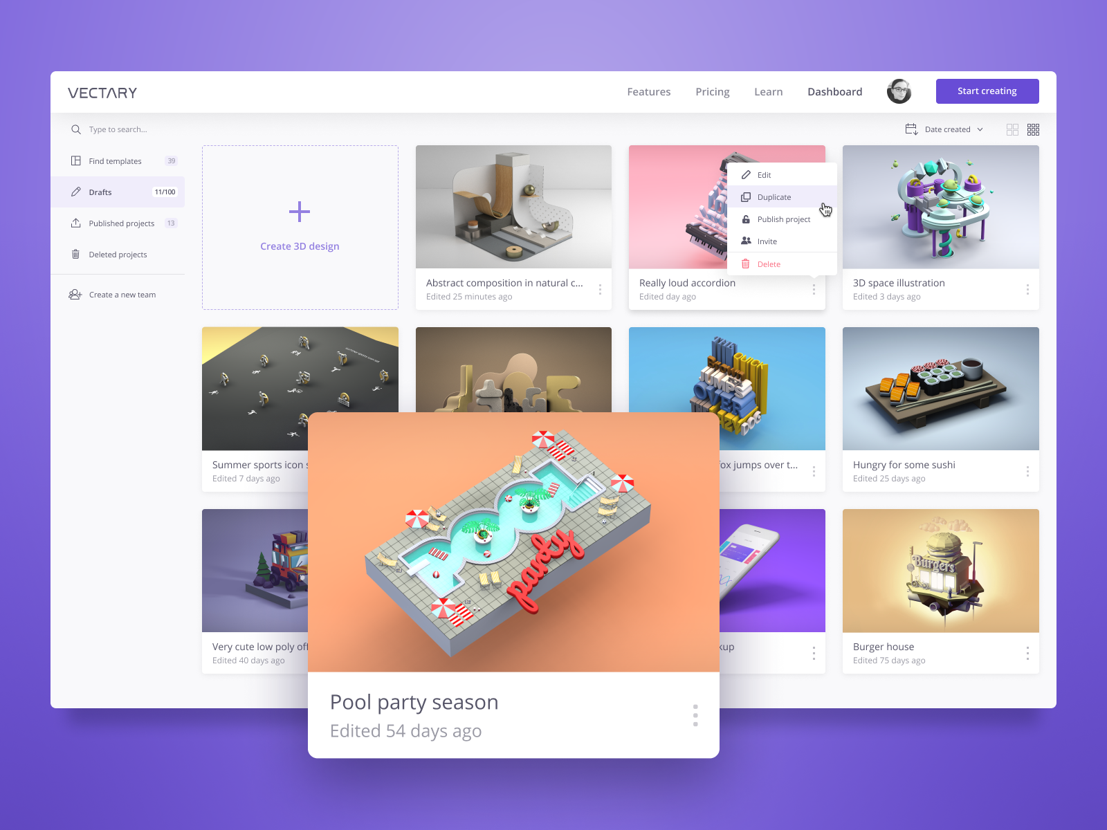 Vectary - Dashboard by Alica Ševčíková on Dribbble