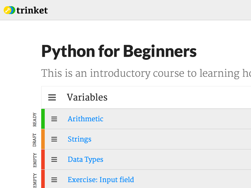 trinket course page by Julia Solórzano on Dribbble