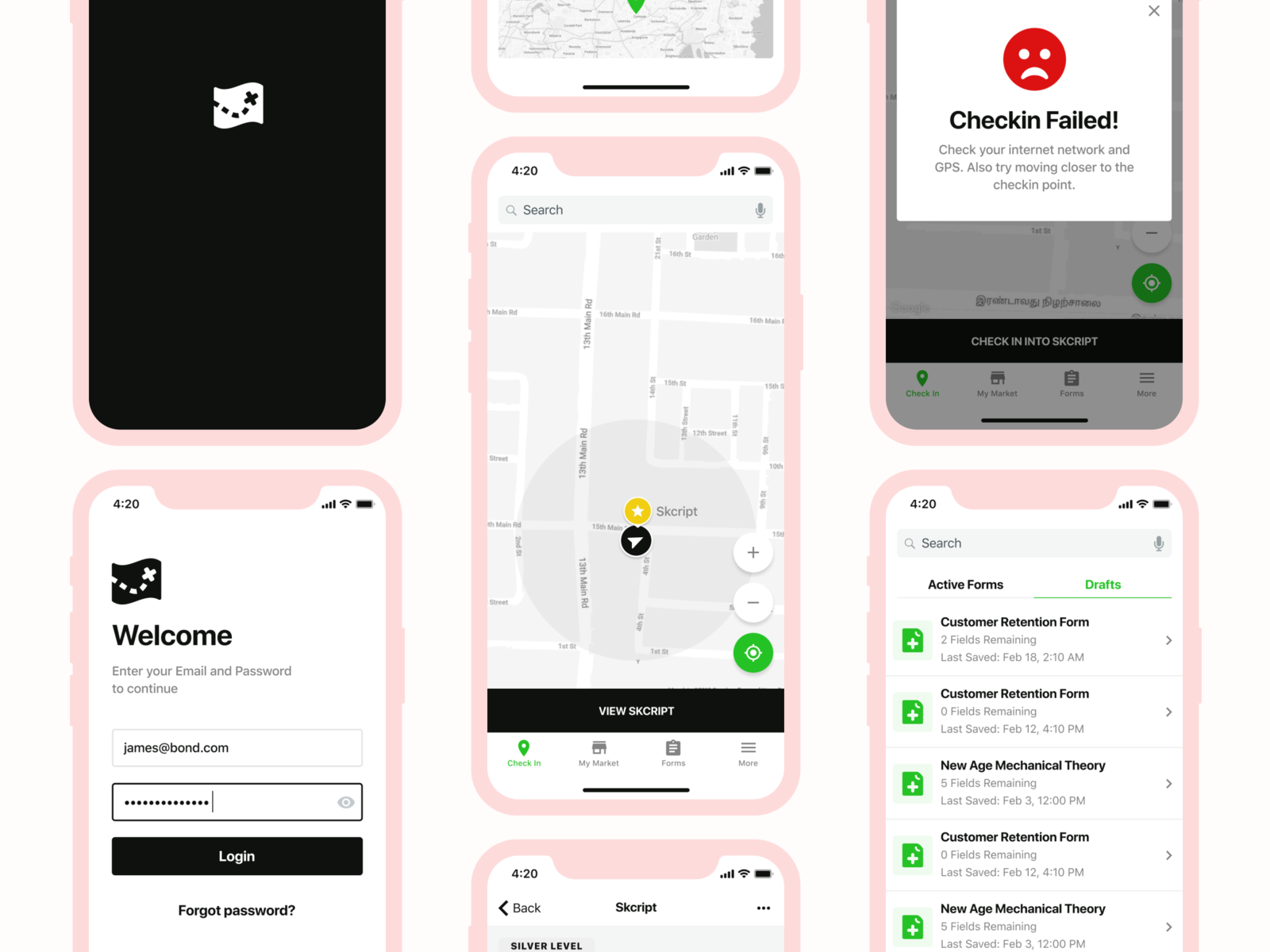 Check-in App Design by Praveen Juge for Skcript on Dribbble