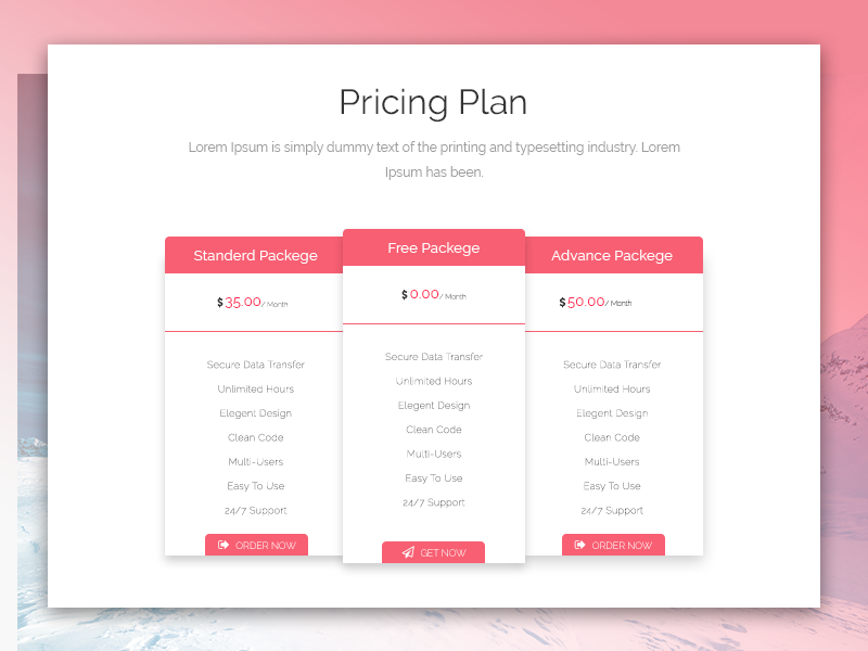 Pricing Table by Bns Jabed on Dribbble
