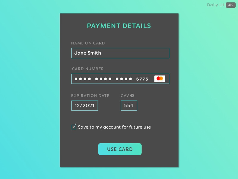 Daily UI - Day 2 - Credit Card Checkout by Sarah Strelz on Dribbble