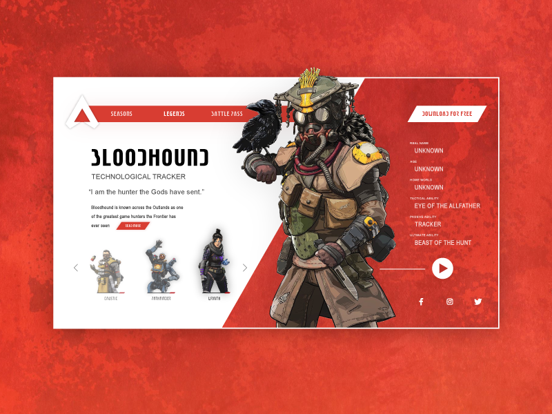 Character profile page for Apex Legends by Pallab Borah on Dribbble
