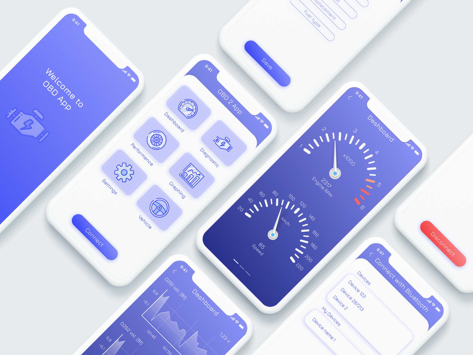 OBD App Screens by Alexander Hristov on Dribbble