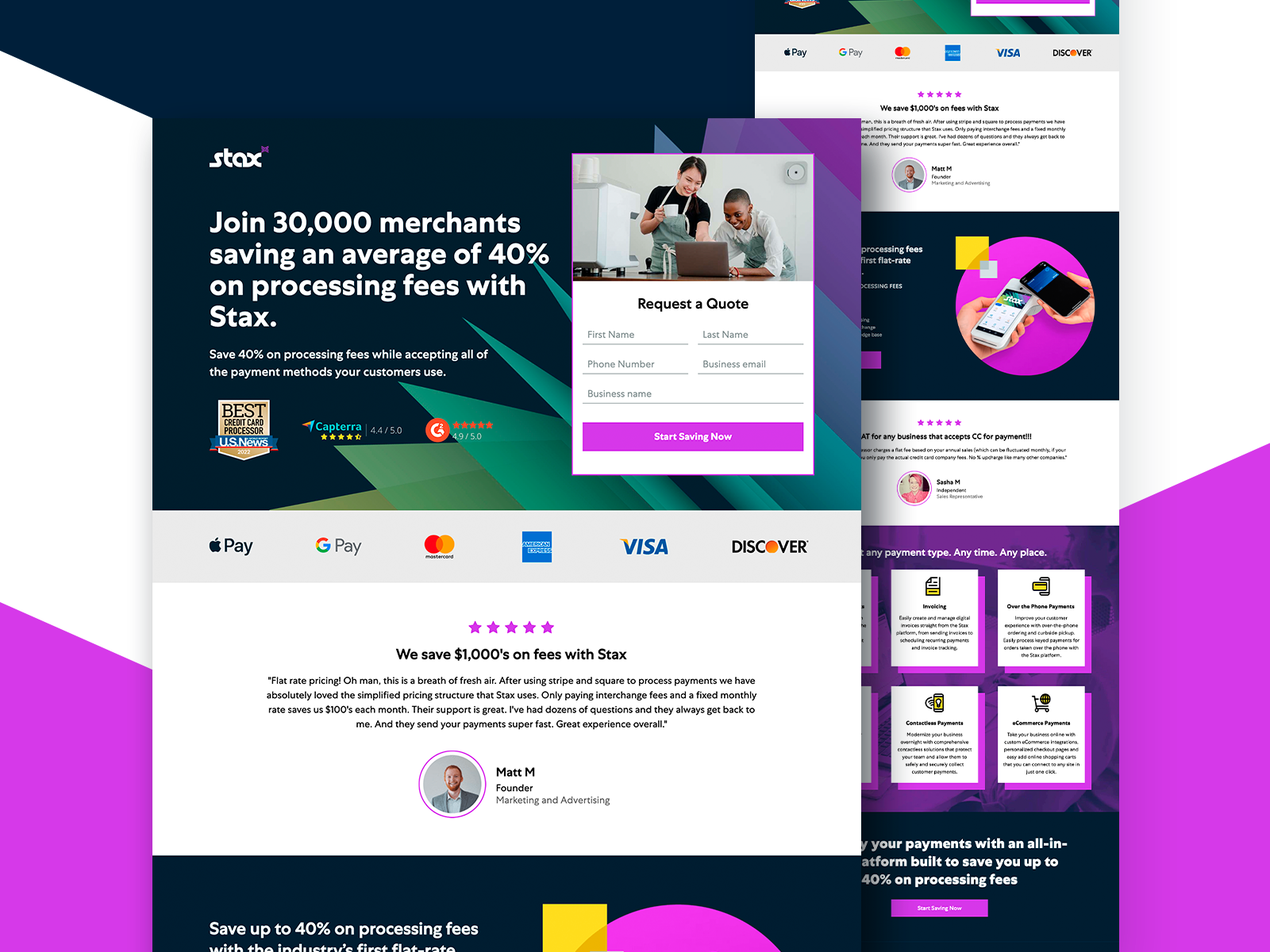 Landing Page for Stax, a payments software by Brian Aji for SaaS Hero ...