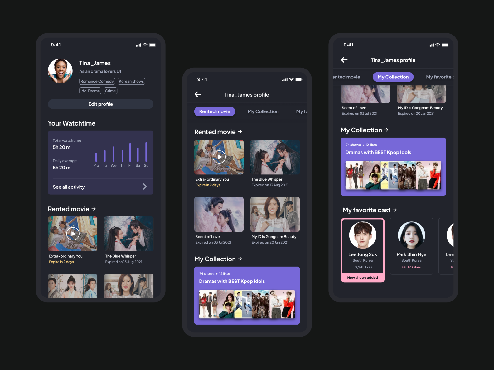 Streaming platform user profile page by Kueitien on Dribbble