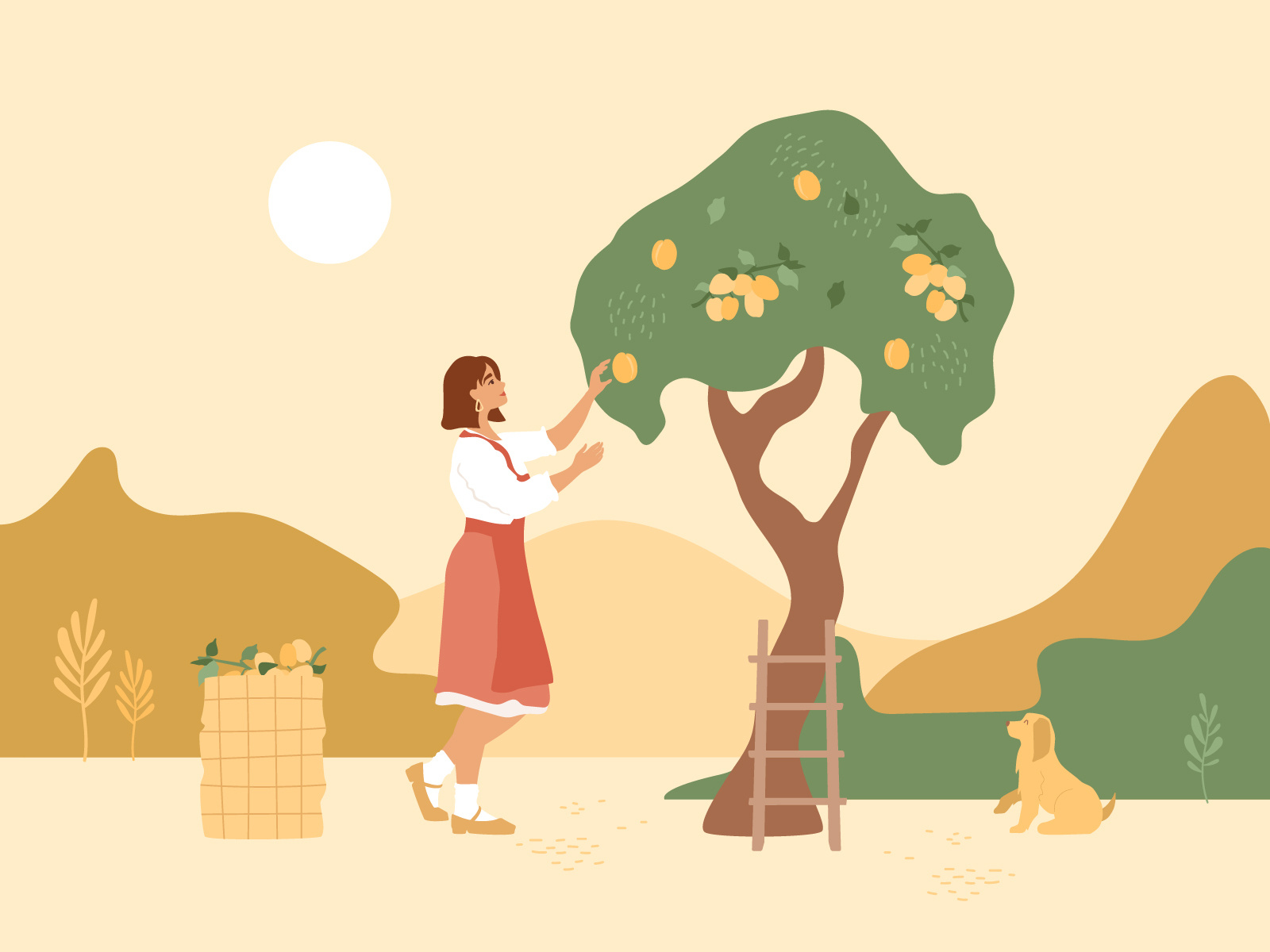 Girl picks fruits. Desert landscape by Marina Golovina on Dribbble