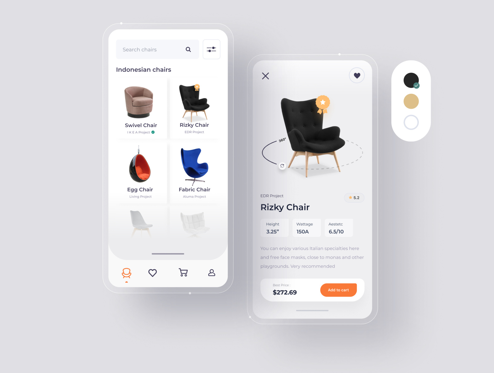 Chairs apps - Interface Explore by M Rizky Edriansyah on Dribbble