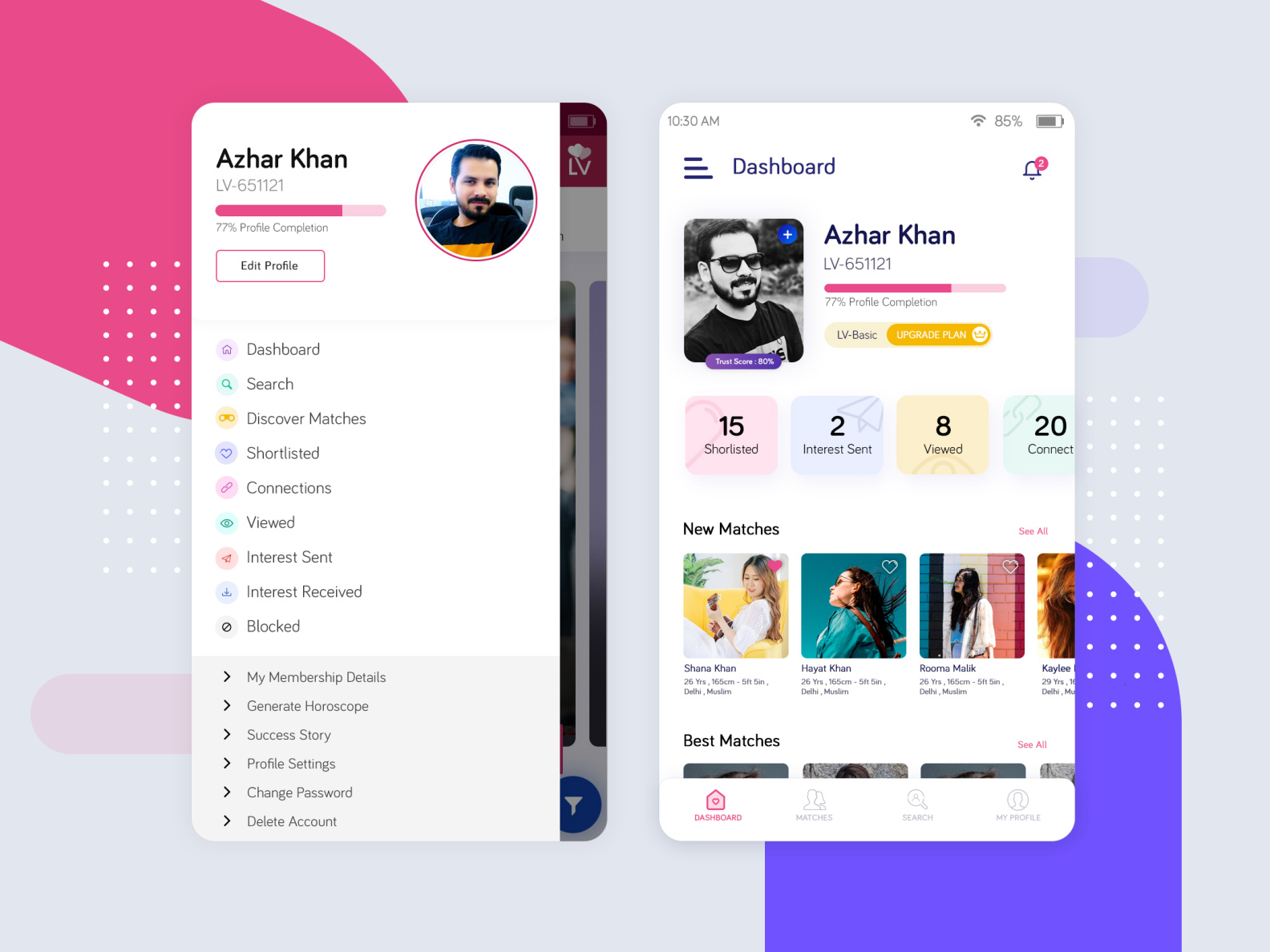 Dashboard Mobile App Design - © LoveVivah by Azhar Khan on Dribbble