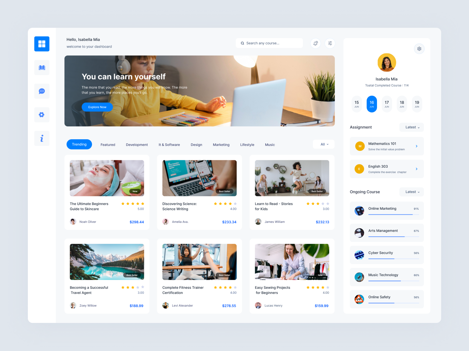 Online learning platform — Dashboard by Nahid hossain for Pixeloon on ...