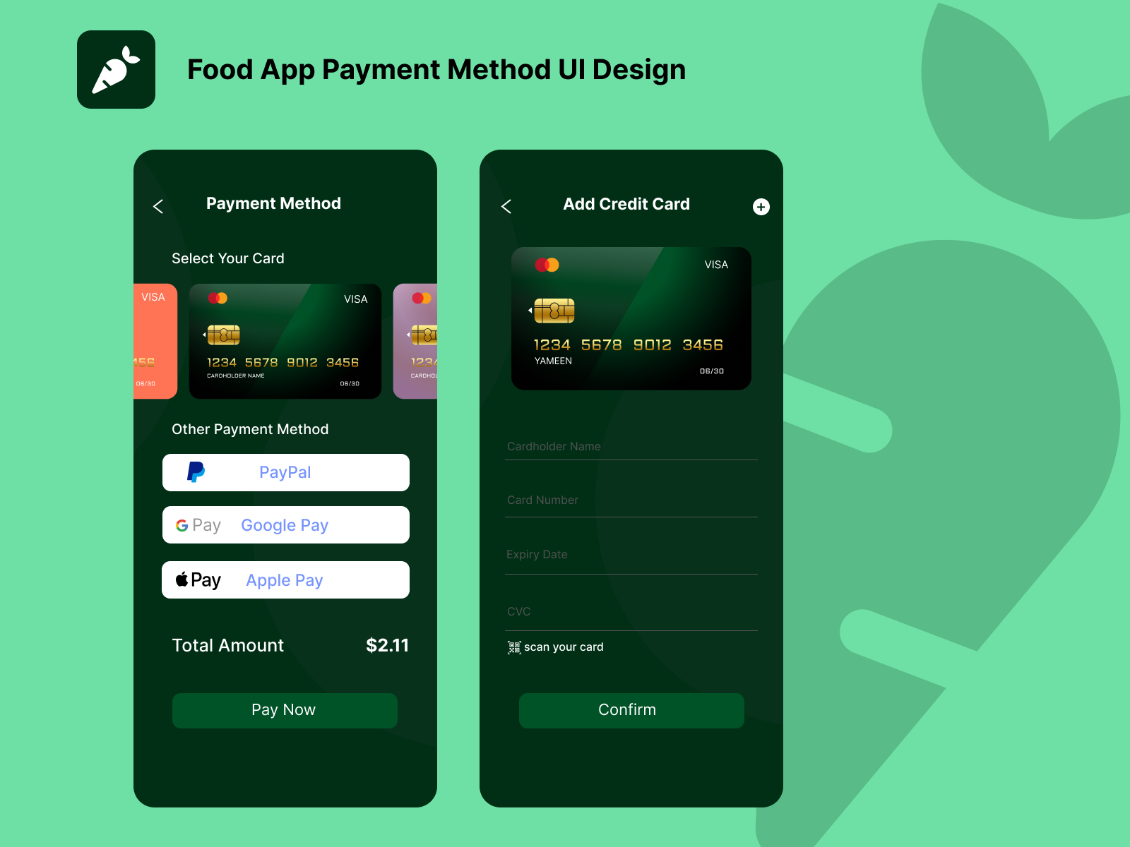 Food Delivery App - Credit Card Checkout by Abdul Haseeb Awan on Dribbble
