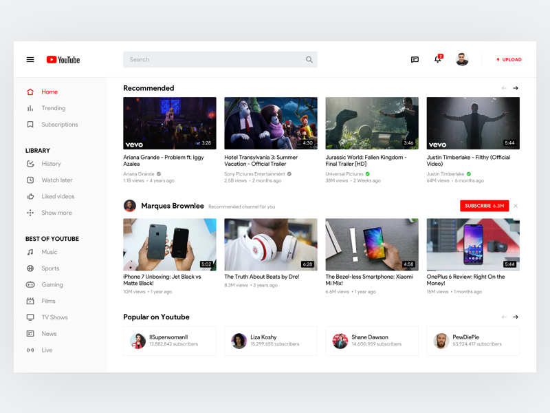 Youtube Redesign Concept by Pankaj Nautiyal on Dribbble