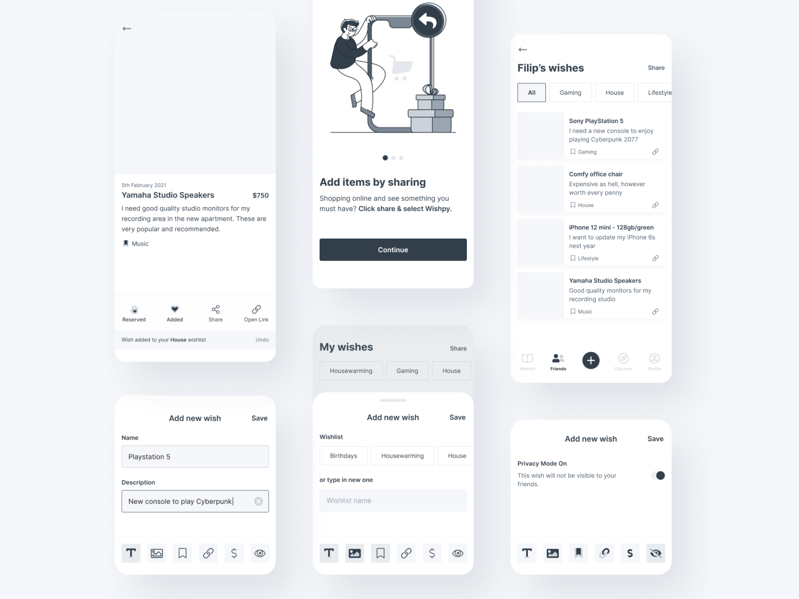 Wishpy - Mobile App Wireframes by Kacper Kowalski on Dribbble