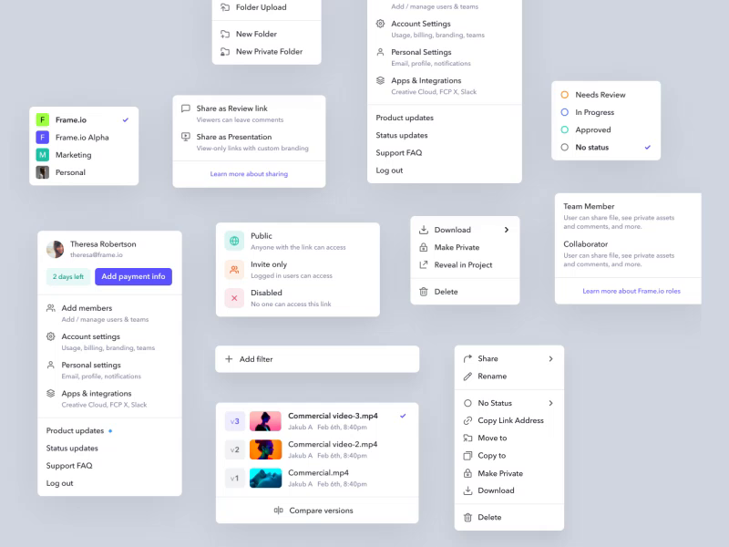 Popover components by Jakub Antalik for Frame.io on Dribbble