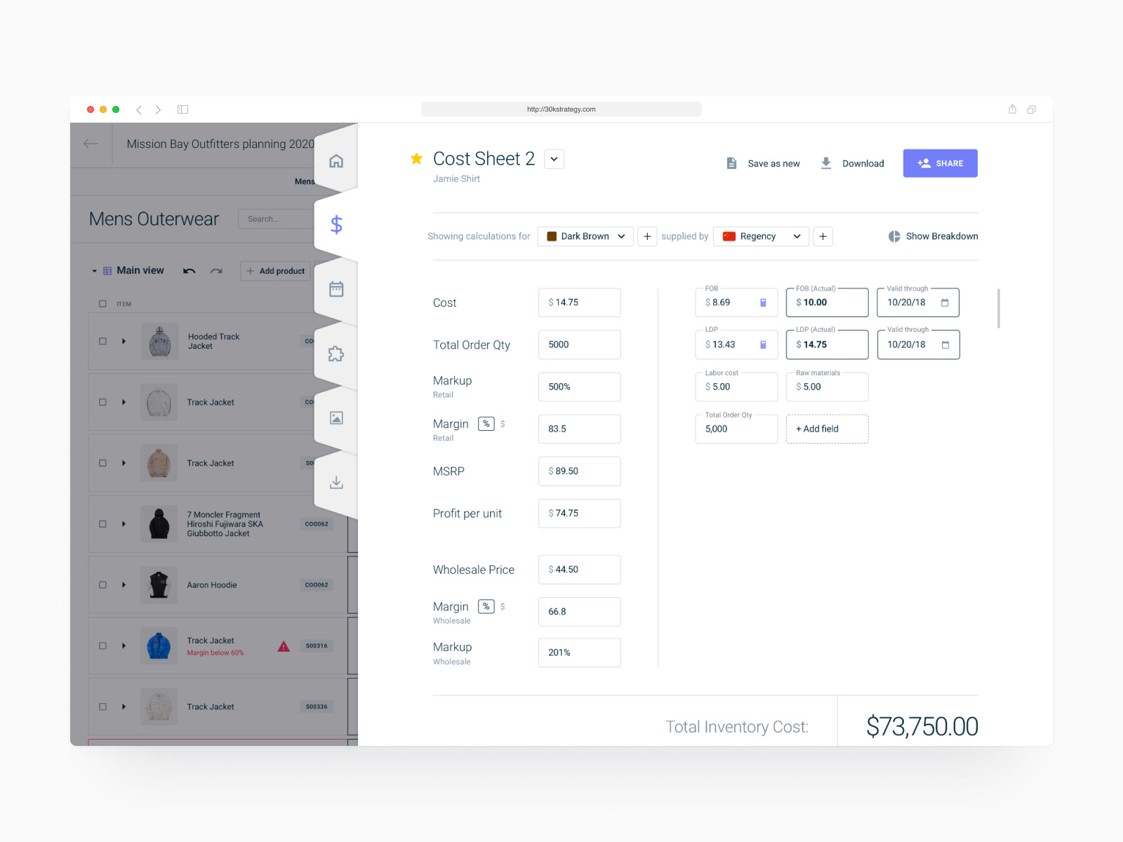 Cost sheet - Product planing web app (SaaS) by Alex Gilev on Dribbble